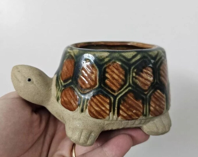 Adorable Green and Orange Pottery Turtle Planter - Etsy