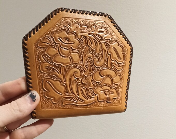 Vintage Brown Floral Tooled Leather Bookend Boho Minimalist Decor - Etsy