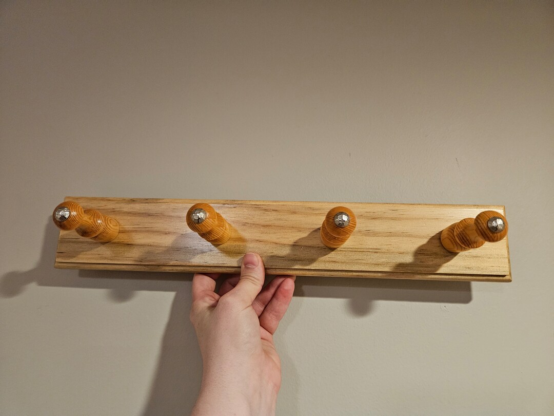 Small Pretty 4 Peg Wood Peg Rail Rack With Pretty Brass Details - Etsy