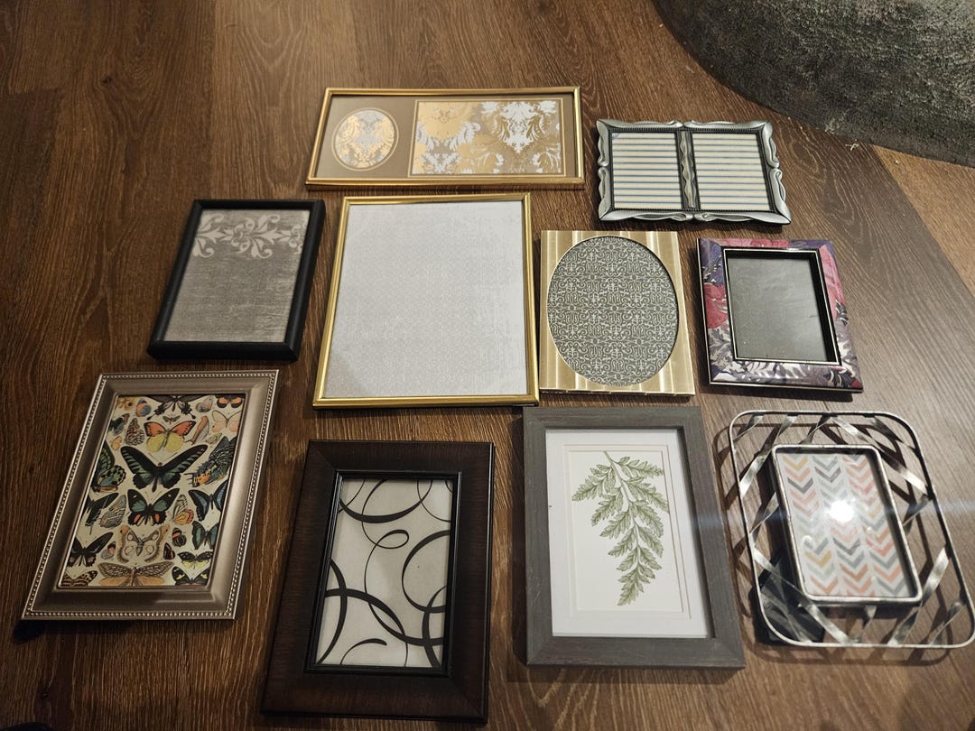 Set of Ten (10) Vintage Brass Metal Wood Boho Frames Gallery Wall Home ...