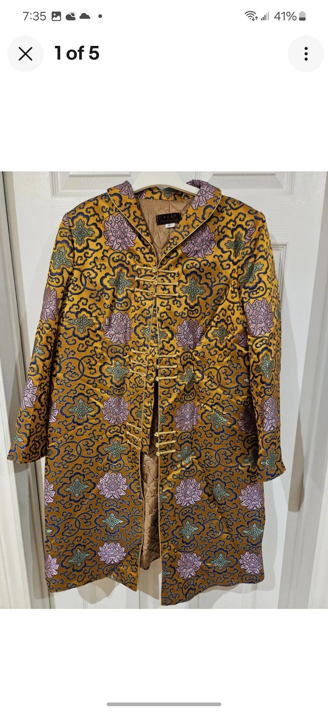 Vintage Asian Mandarin Brocade Gold Floral Frog Closure Jacket Blazer ...