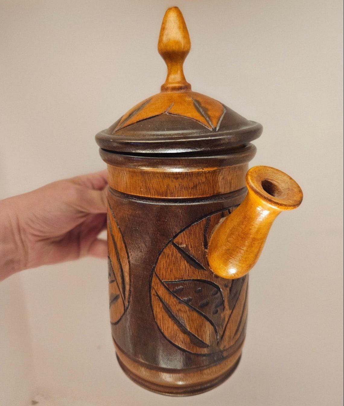 Carved Wood Teapot and Cups - Etsy