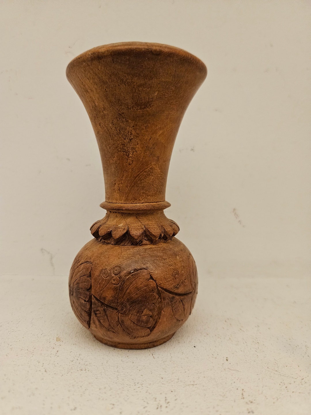 Beautiful Hand Carved Solid Wood Vase - Etsy