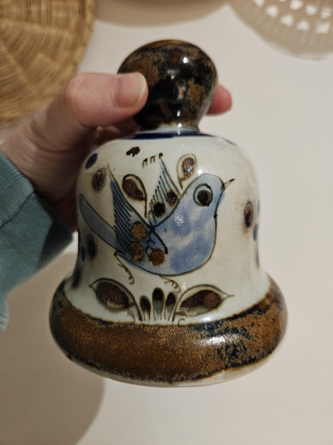 Vintage Mexican Pottery Folk Art Bell With Birds and Florals - Etsy