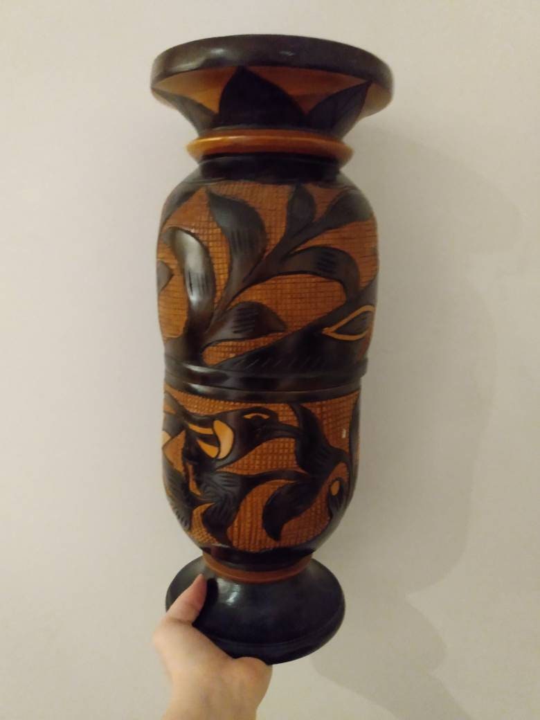 Art & Collectibles Fine Art Ceramics Rustic Wood Vase Vintage Hand ...