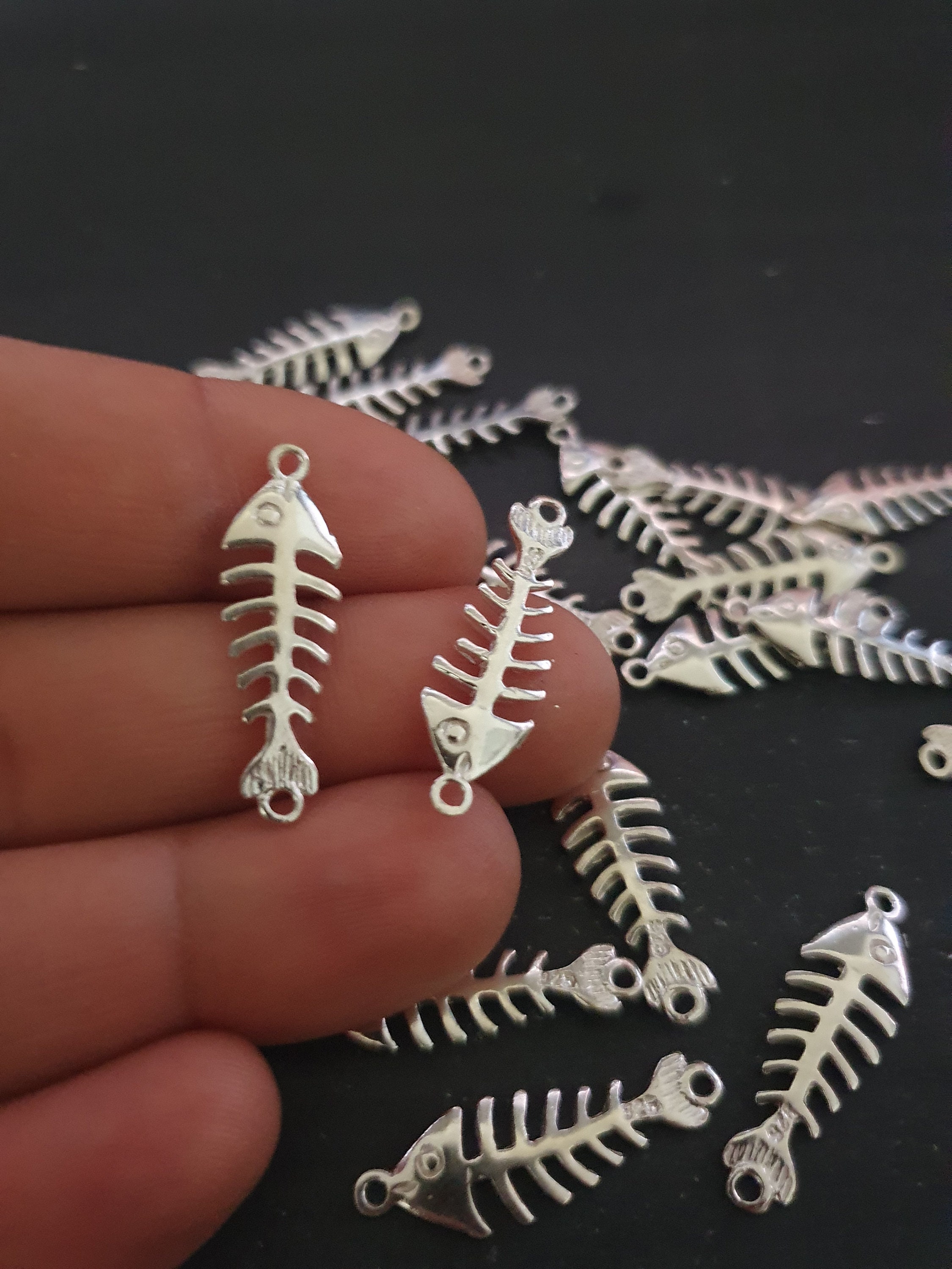 Silver Fishbone Pendant 1 piece 925 Sterling Silver Fishbone | Etsy