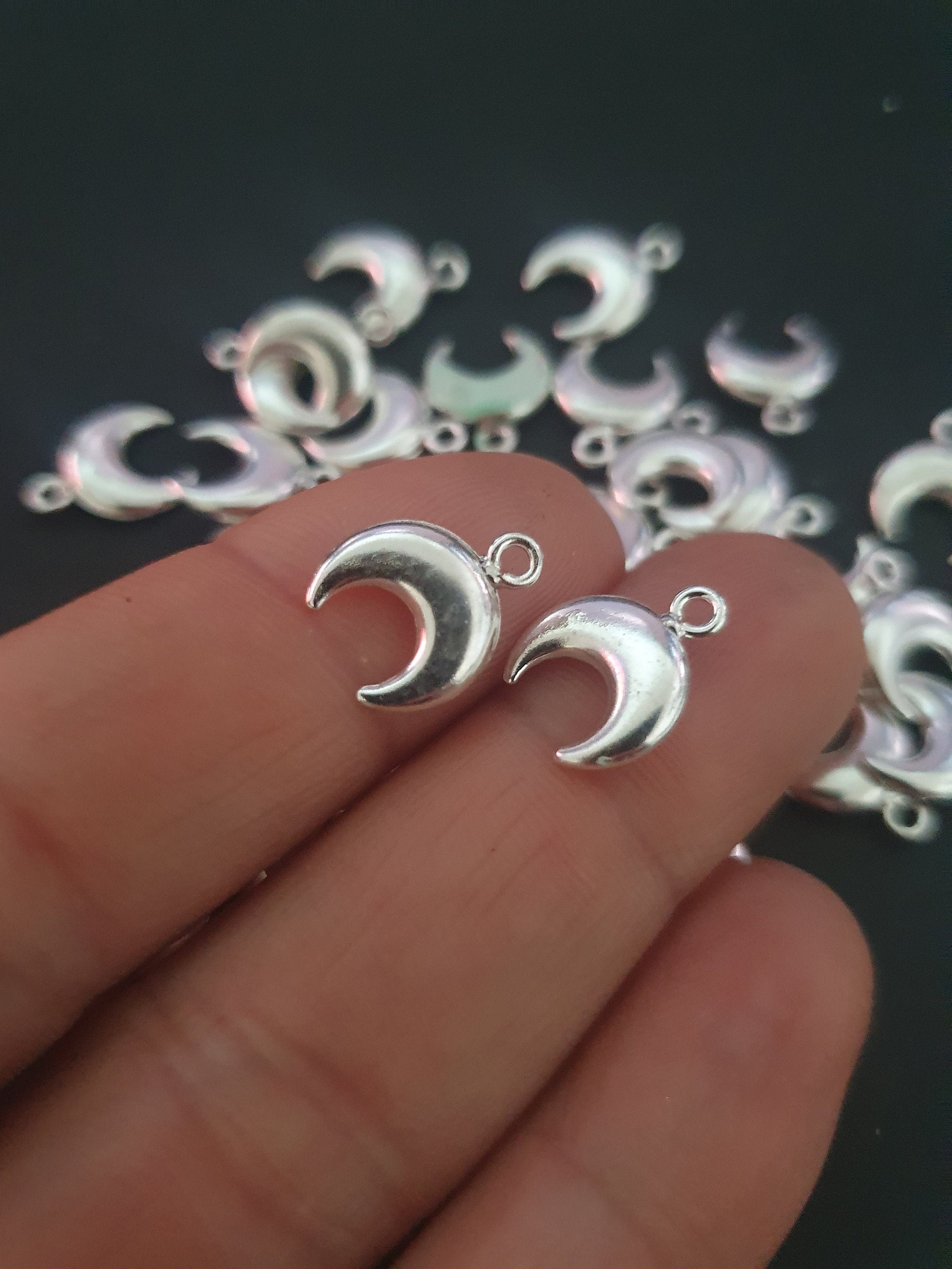 Silver Moon Pendant 2 pieces 925 Sterling Silver Stylish | Etsy