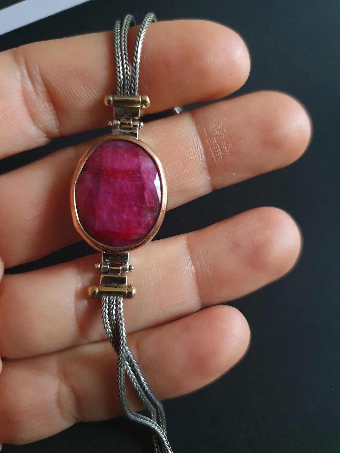 Silver Ruby Bracelet 1 piece 925 Sterling Silver Synthetic | Etsy