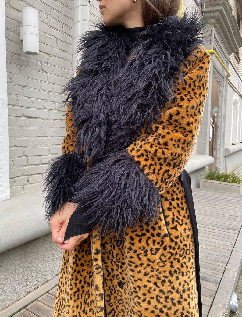 Leopard Print Faux Fur Coat for Women, Animal Print Full Length Fake ...