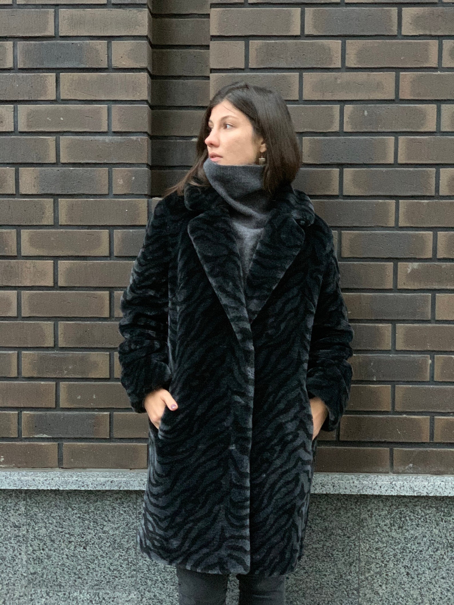 Animal Print Faux Fur Coat for Women Black Fur Coat Mid - Etsy