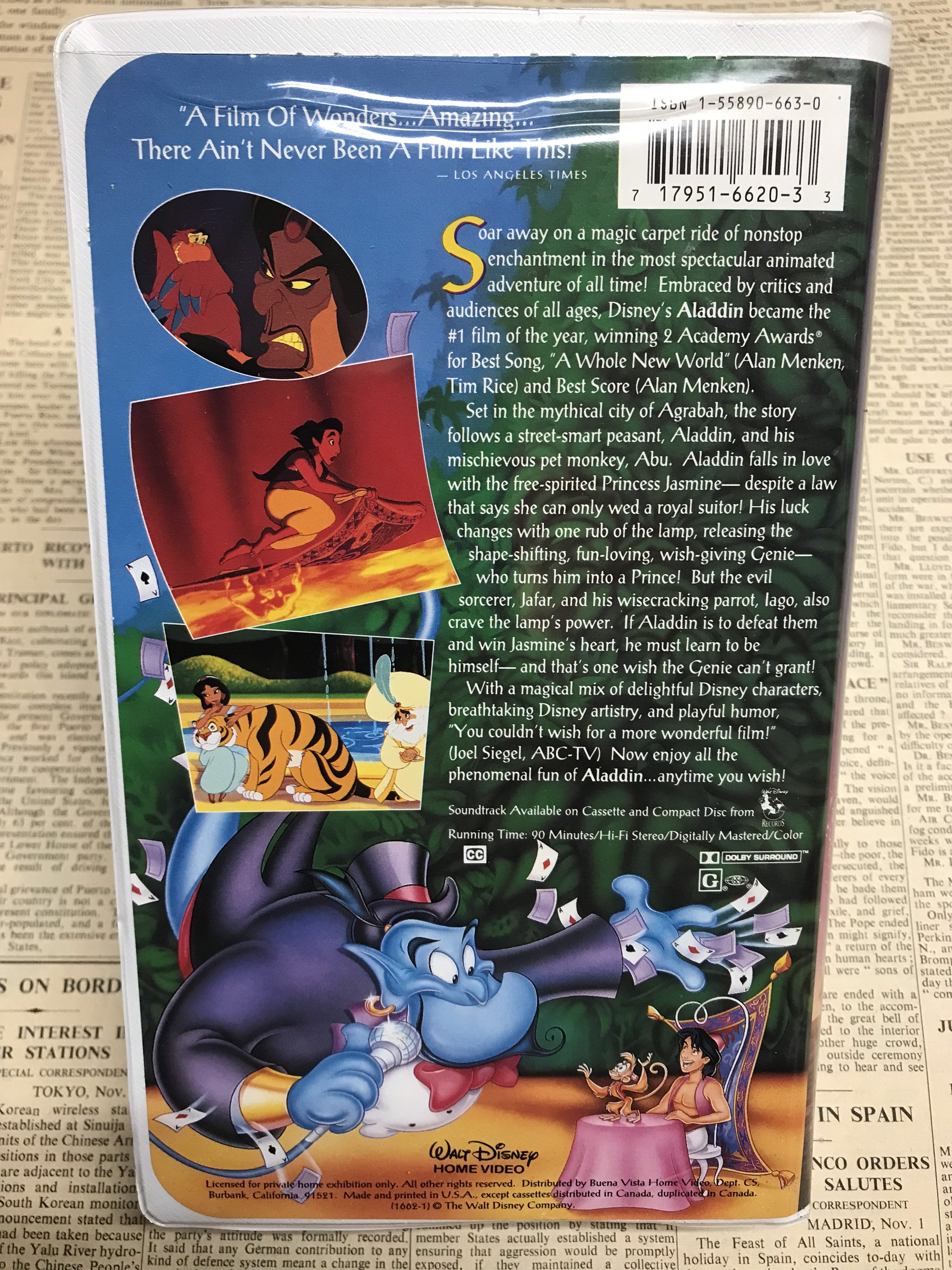 Disneys Aladdin VHS 1993 Original Uncut Animated Movie, Very Good ...