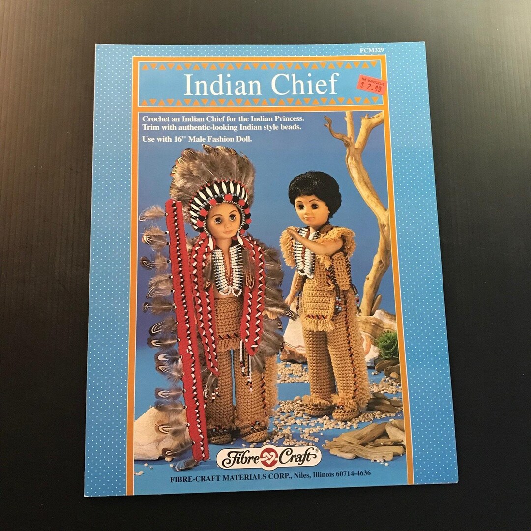 Indian Chief Crochet Pattern Fibre-craft 1980 Doll Clothes Vintage ...