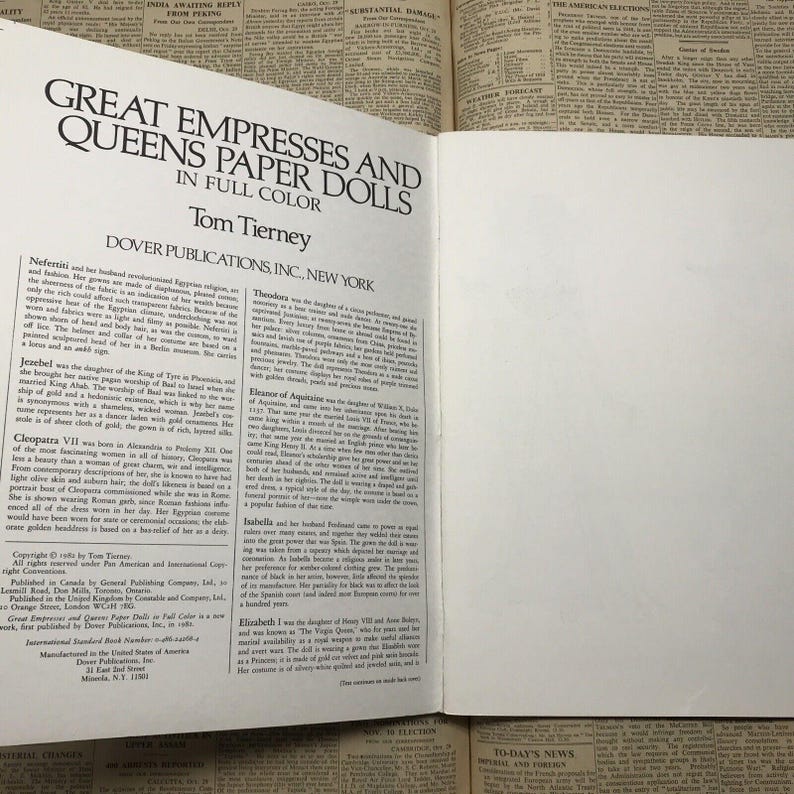 Paper Dolls Uncut Great Empresses & Queens Tom Tierney Dover 1982 - Etsy