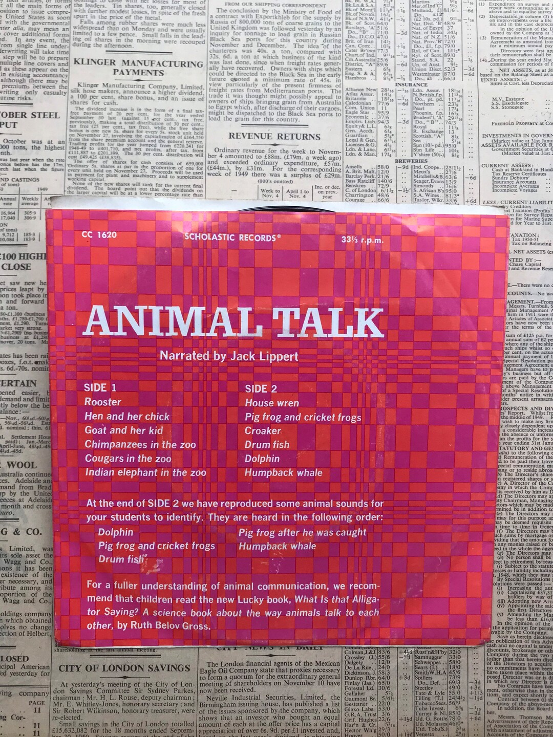 Animal Talk by Jack Lippert, Vtg 1972 Scholastic Childrens Record, Very ...