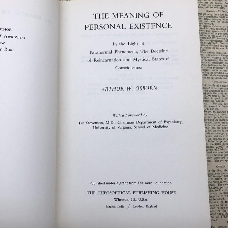 1966 Theosophical HC W Protected DJ Meaning of Personal Existence ...