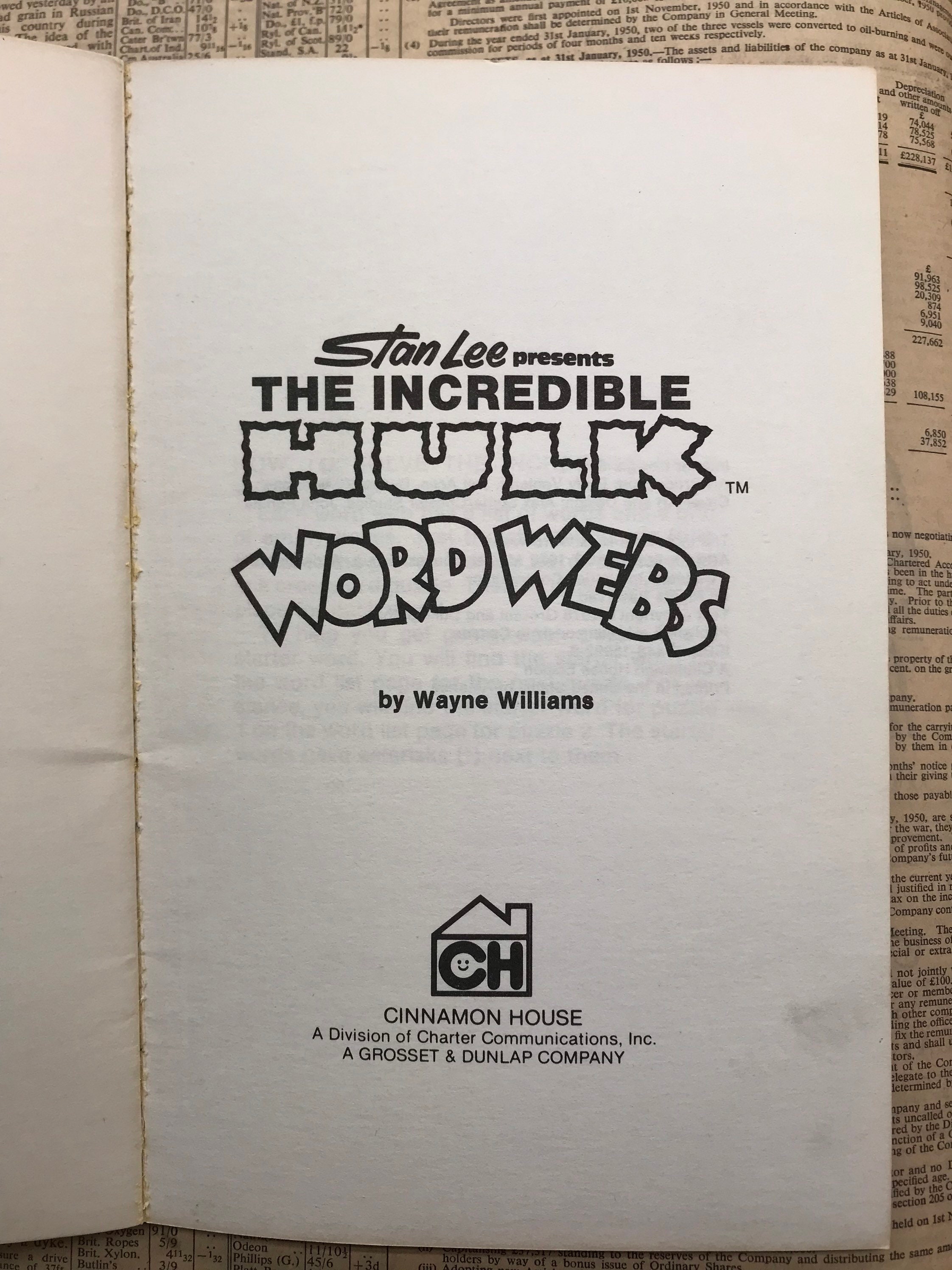 The Incredible Hulk Word Webs by Wayne Williams, Collectible 1978 ...