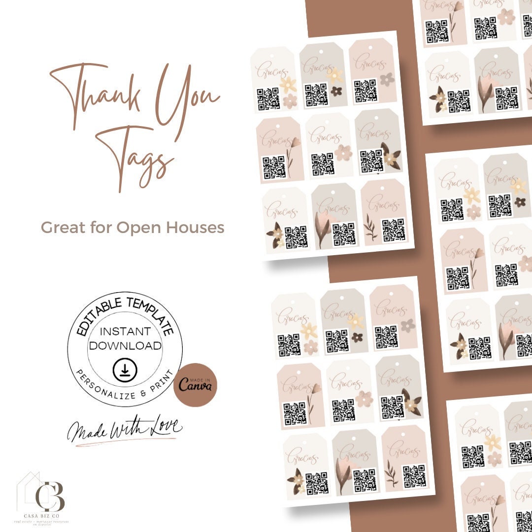 Thank You Tags, Open House Tags, Gracias, Real Estate Marketing, Home ...