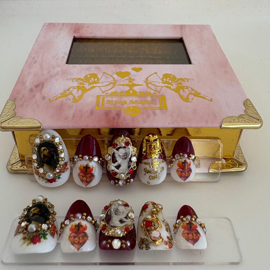 Jesus Religious Catholic Burgundy Sacred Heart Cherub Rose True Romance ...