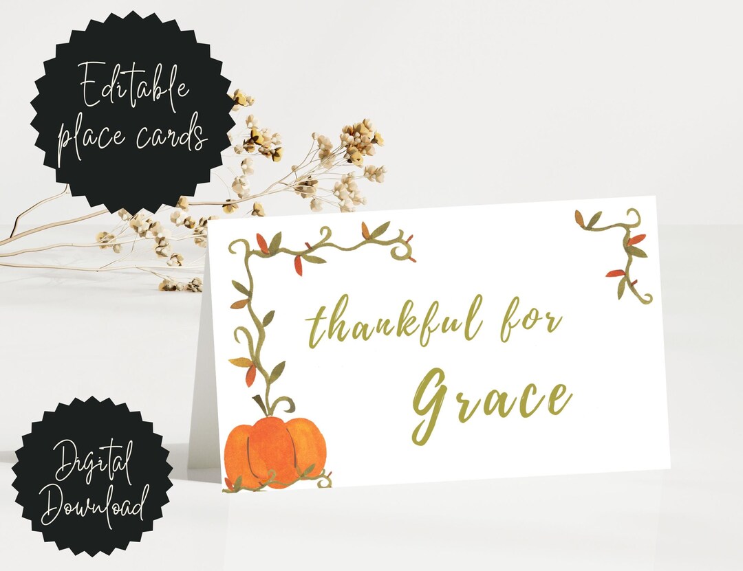 Thanksgiving Place Card, Thankful for Place Cards, Thanksgiving Table ...