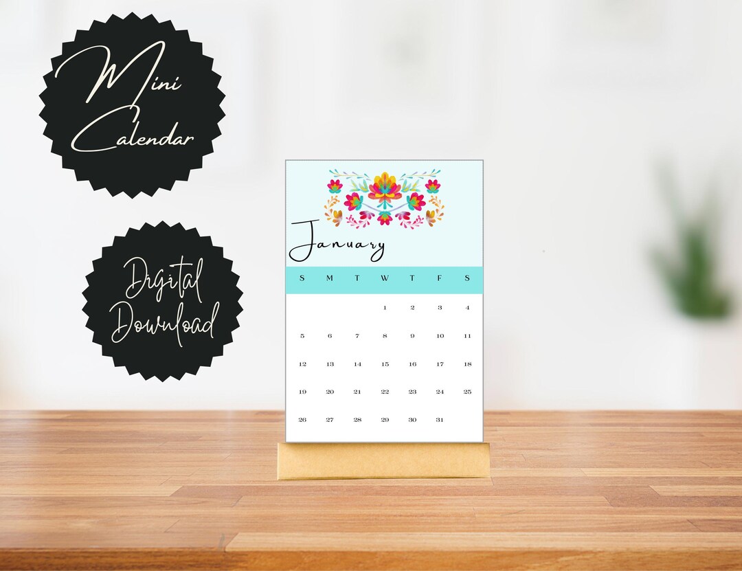 Printable 2025 Mini Calendar Watercolor Floral Calendar Desk Calendar ...