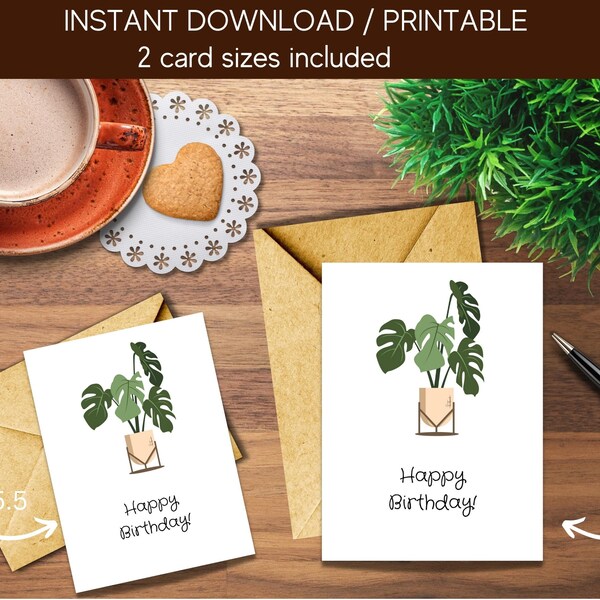 Monstera Birthday Card Digital - Etsy