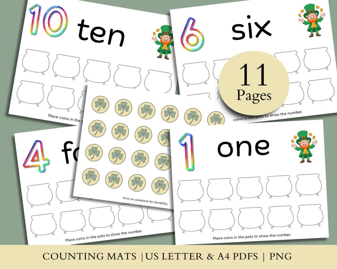St. Patrick's Day Counting Mat, Kids Preschool Activity (PDF) - Etsy