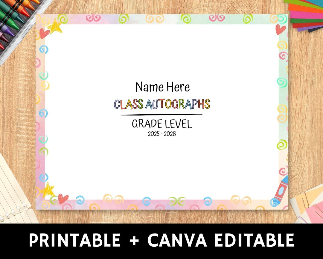 Editable Class Autograph Page, Last Day of School Memory Poster (canva ...