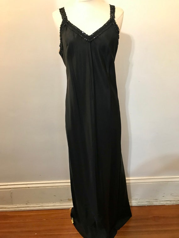 1920-30s black satin long slip - Gem