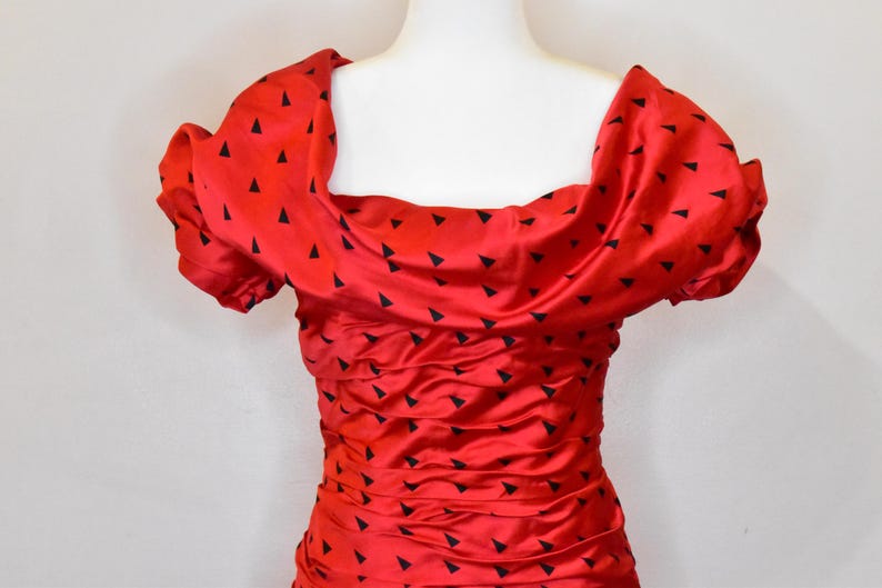 Vintage 80s Peter Keppler Silk Red Ruched Drop Waist Gown - Etsy