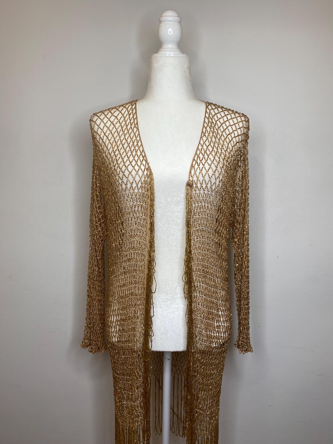 Chico’s Gold Beaded Fishnet Shawl - Etsy