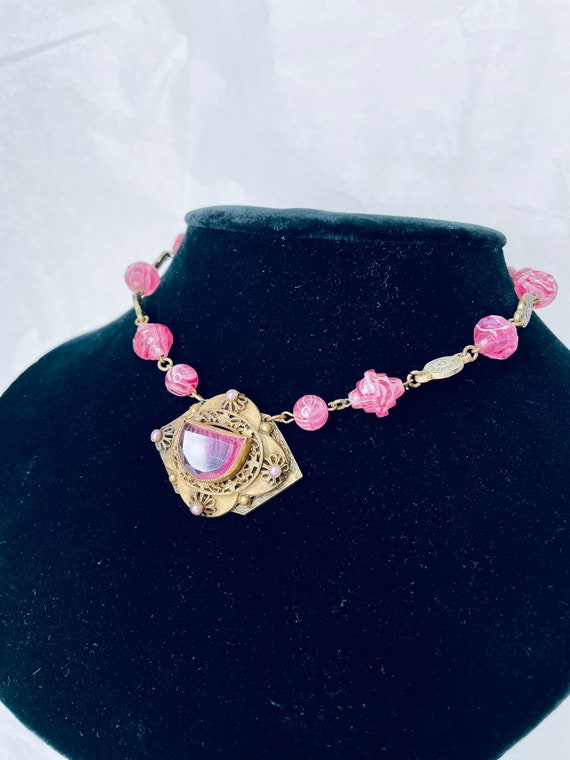 Art Deco Pink Glass Choker Gem