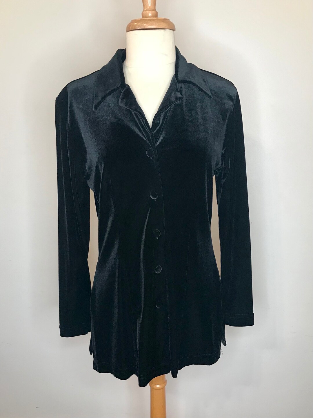 1980s Black Velvet Button up With Covered Buttons - Etsy