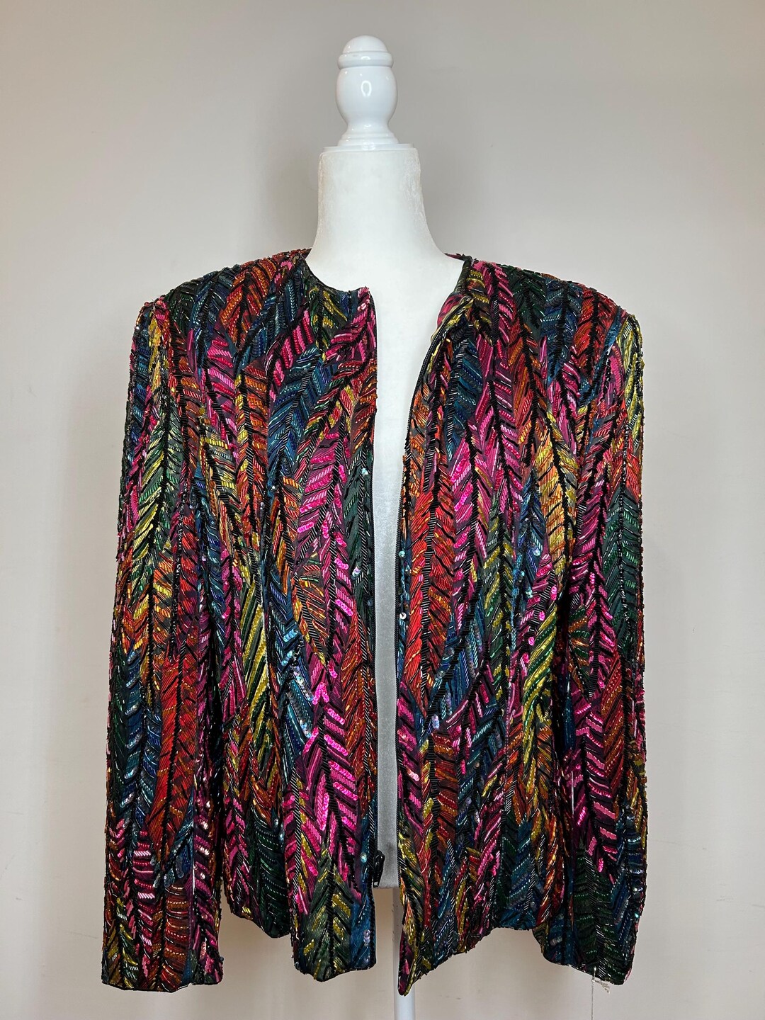 Bob Mackie Rainbow Beaded Silk Lined Jacket Size 14 - Etsy