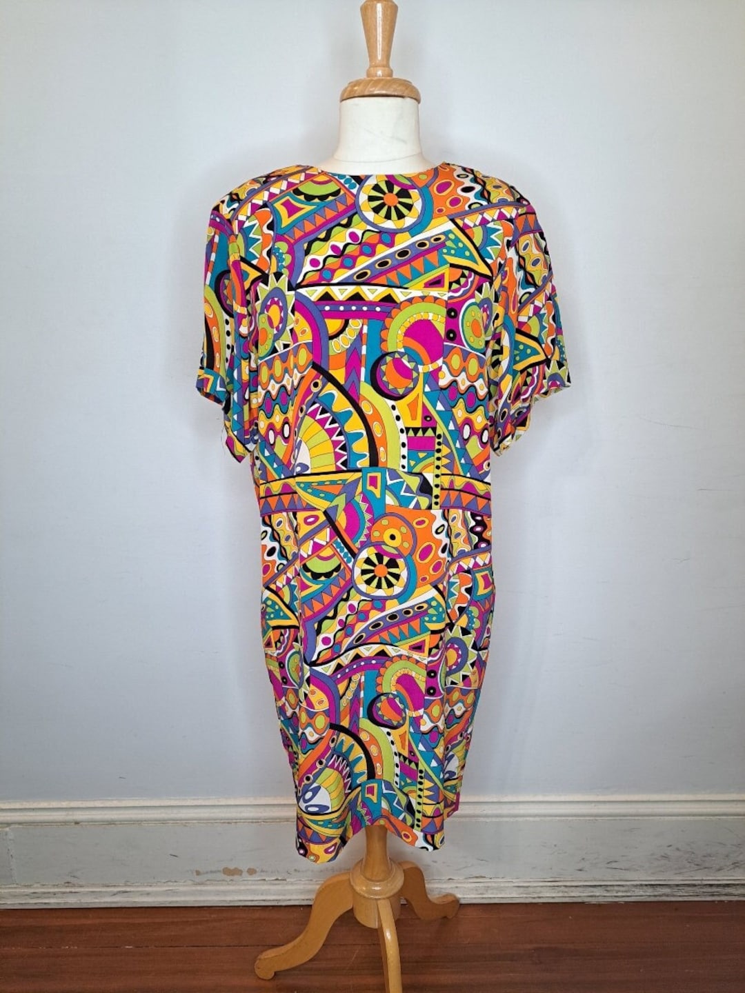 1980s Pat Argenti Silk Pattern Dress - Etsy