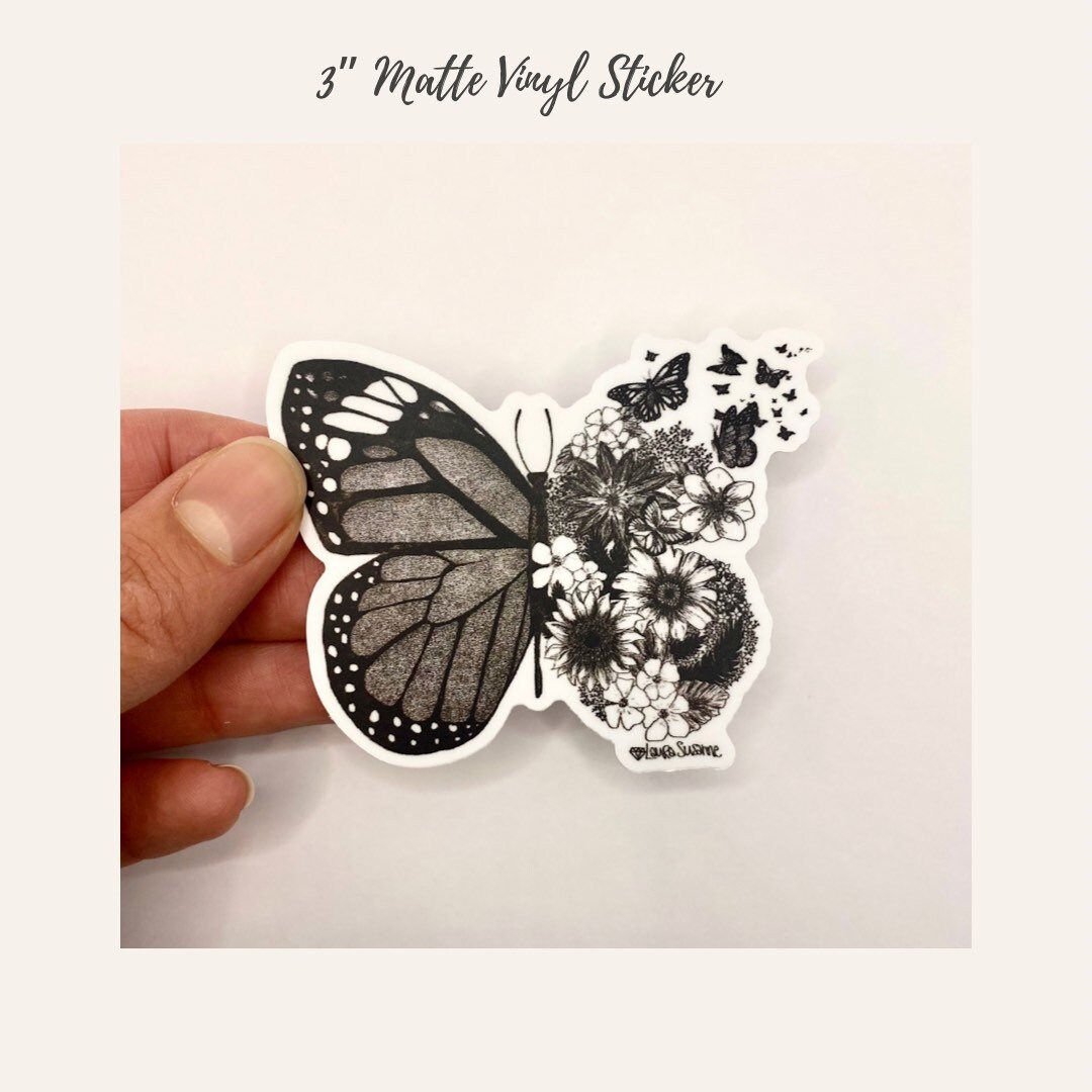 Floral Butterfly Sticker, Butterfly Die Cut Vinyl Sticker, Laptop ...