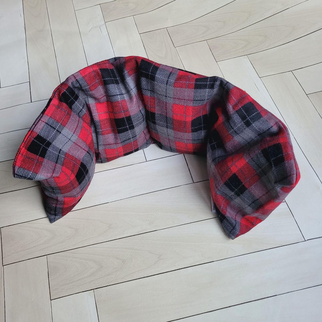 Corn Bag Heat Pack Neck Lap Back Wrap Red Gray Plaid Removable Cover ...