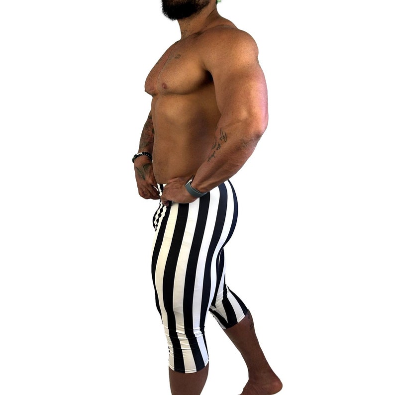 Mens Retro Stripe Spandex Bodybuilding Capri Tights - Black/white - Etsy