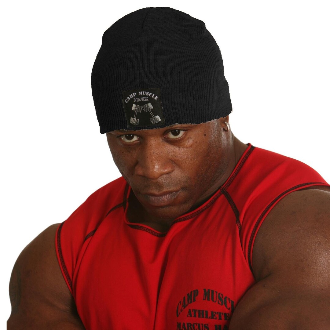 Mens Black Knit Beanie Stocking Cap Bodybuilding Training Gym Fitness ...