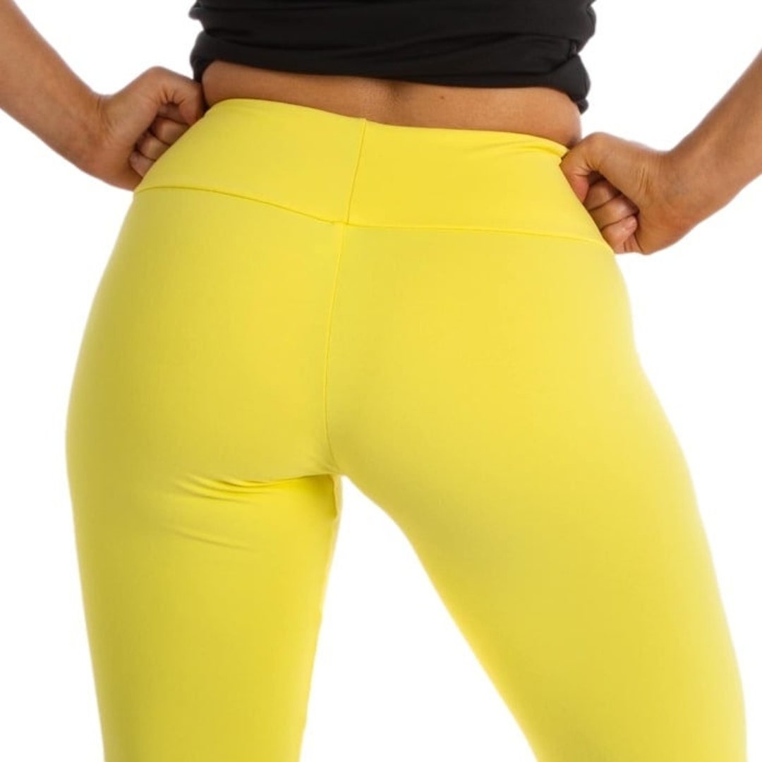 Women's Supplex Yellow Leggings Low Rise Yoga Tights Workout Fitness ...