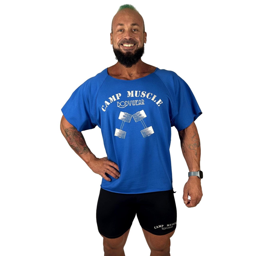 Men's Royal Blue Rag Top Tapered T-shirt Bodybuilding Activewear ...