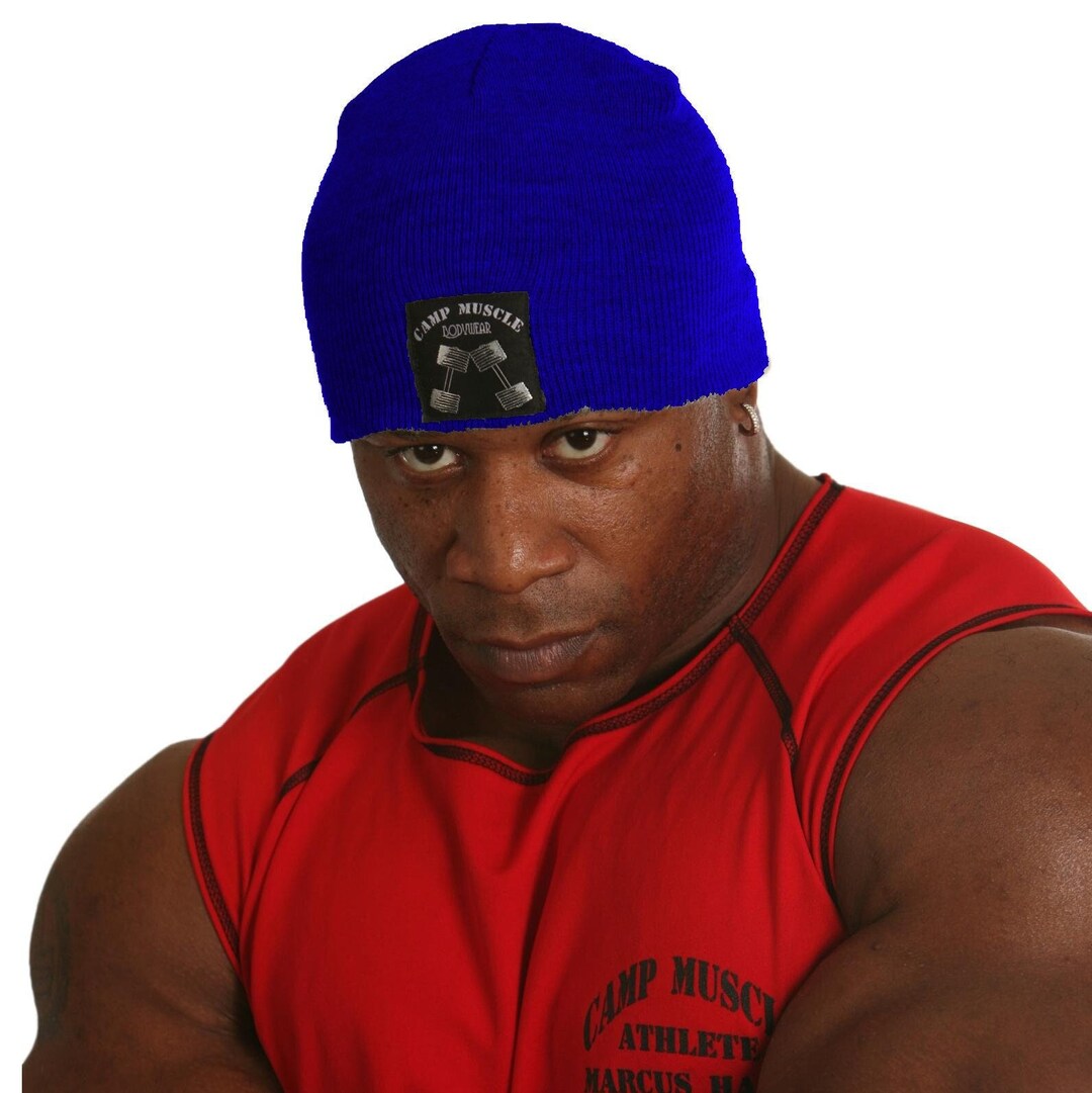 Men’s Royal Blue Knit Beanie Stocking Cap Bodybuilding Training Gym ...