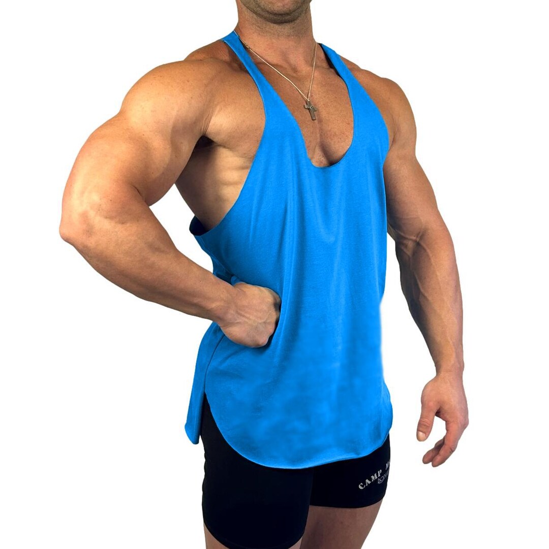 Men’s Turquoise Extreme Stringer Tank Bodybuilding Exercise Training ...