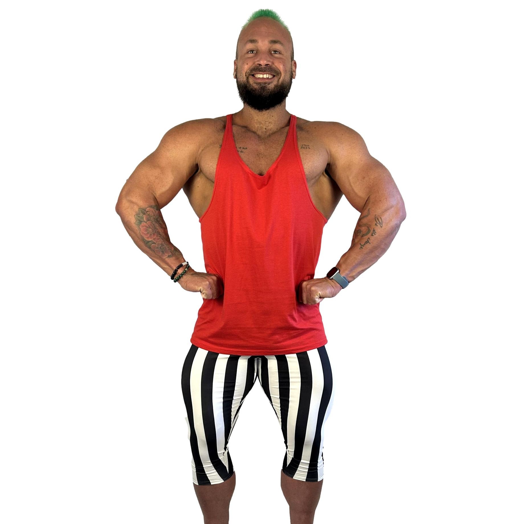 Mens Retro Stripe Spandex Bodybuilding Capri Tights - Black/white - Etsy