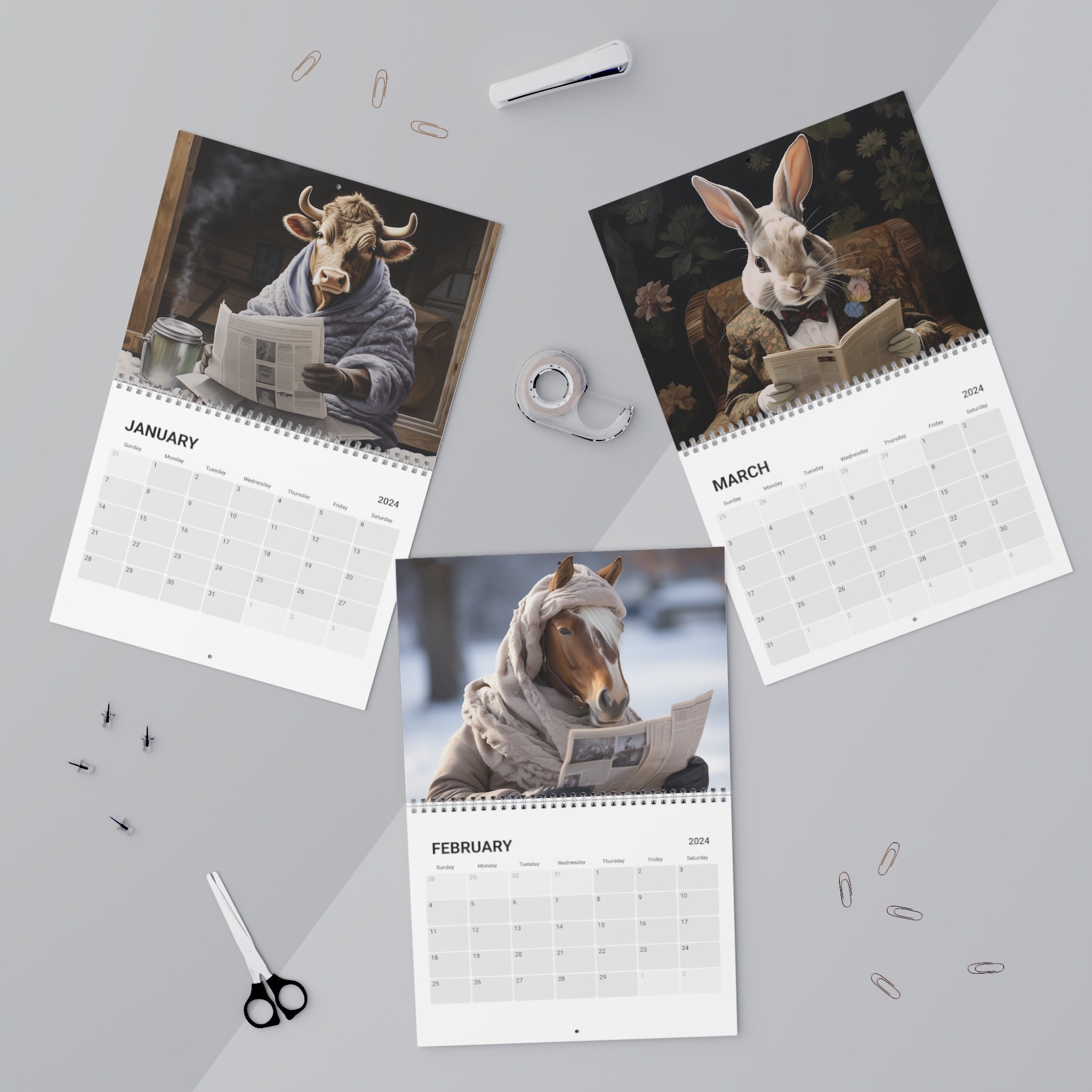 Farm Animals Calendar 2024 Reading the Newspaper, Funny, Viral - Etsy