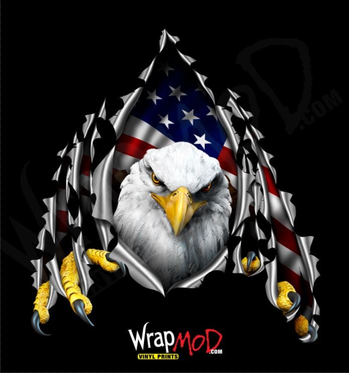 American Eagle Ripping Flag, Die Cut, Contour Cut, Hood Wrap, Pickup ...
