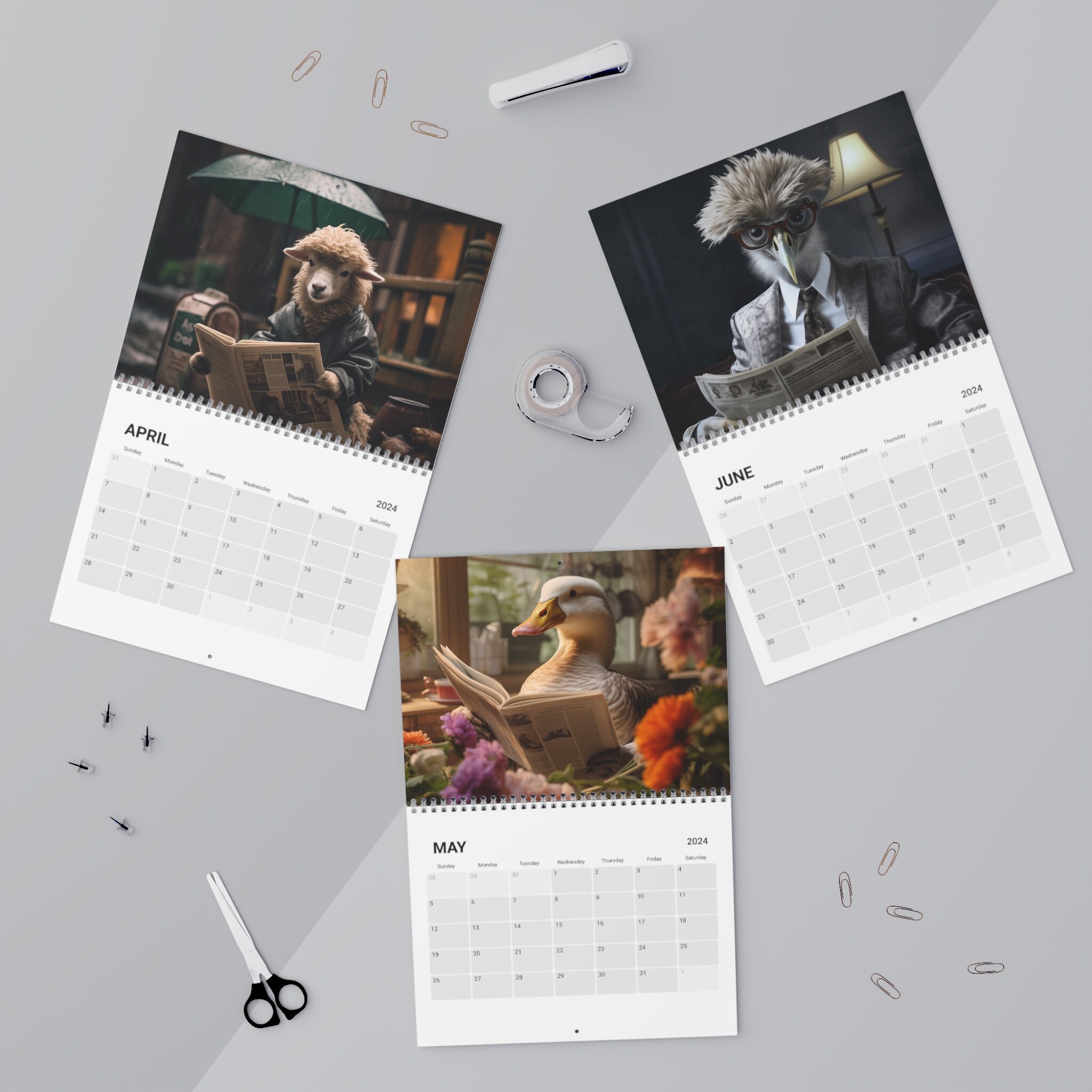 Farm Animals Calendar 2024 Reading the Newspaper, Funny, Viral - Etsy