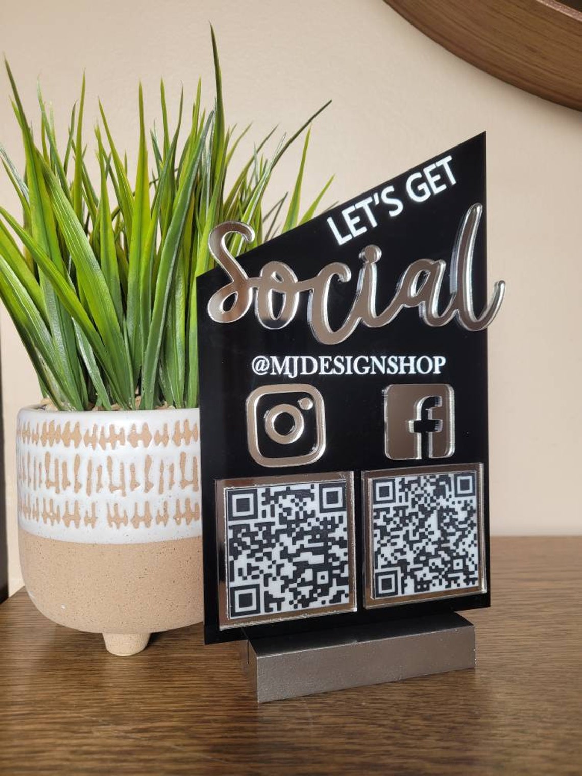 Acrylic Social Sign-2 QR Codes Business Name Let's Get - Etsy
