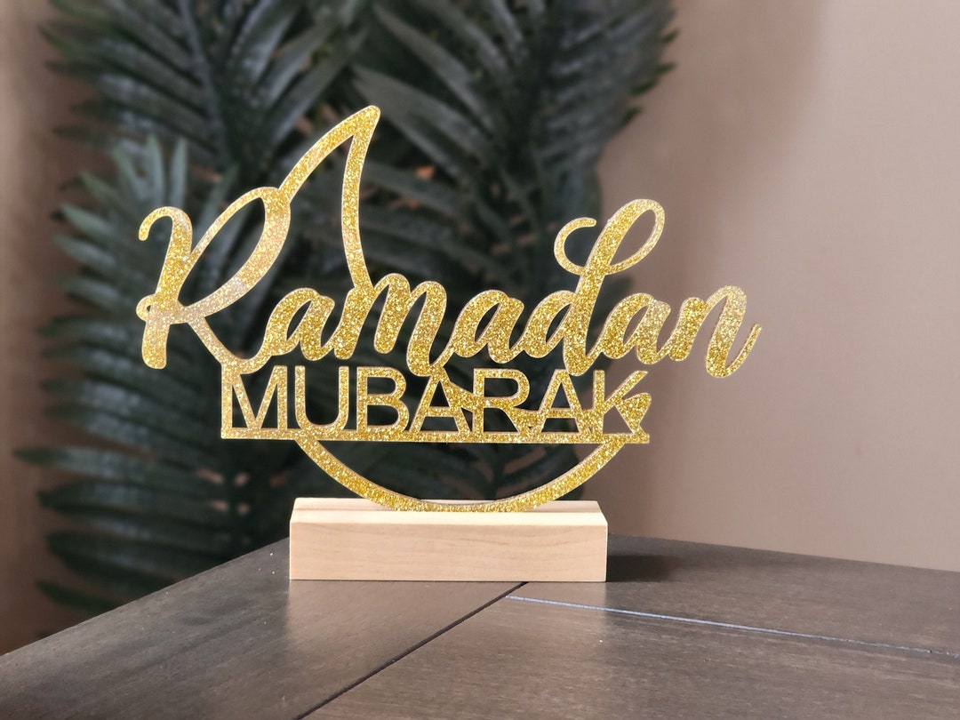 Ramadan Mubarak-table Stand With Wooden Base. Acrylic Ramadan Stand - Etsy