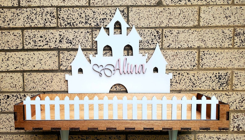 Personalized Wooden Castle With Fence Shelf | Etsy