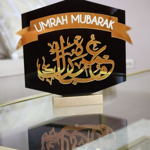 Umrah Mubarak Acrylic Sign With Wooden Base-umrah Gift-umrah Plaque - Etsy